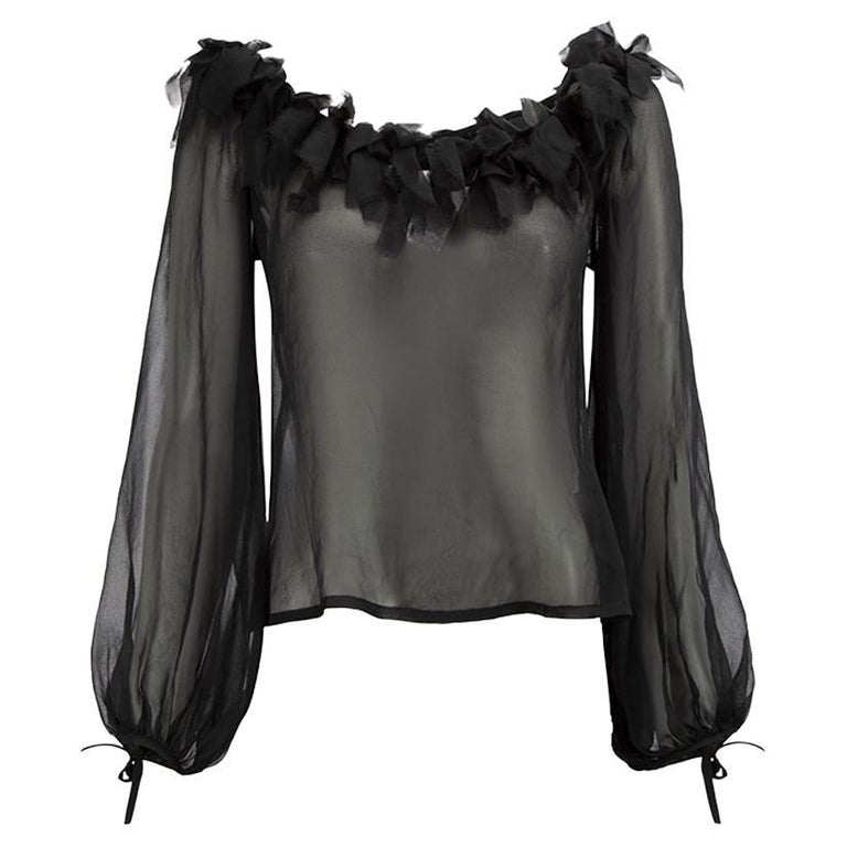 Anne Fontaine Women's Black Sheer Off the Shoulder Top For Sale at 1stDibs