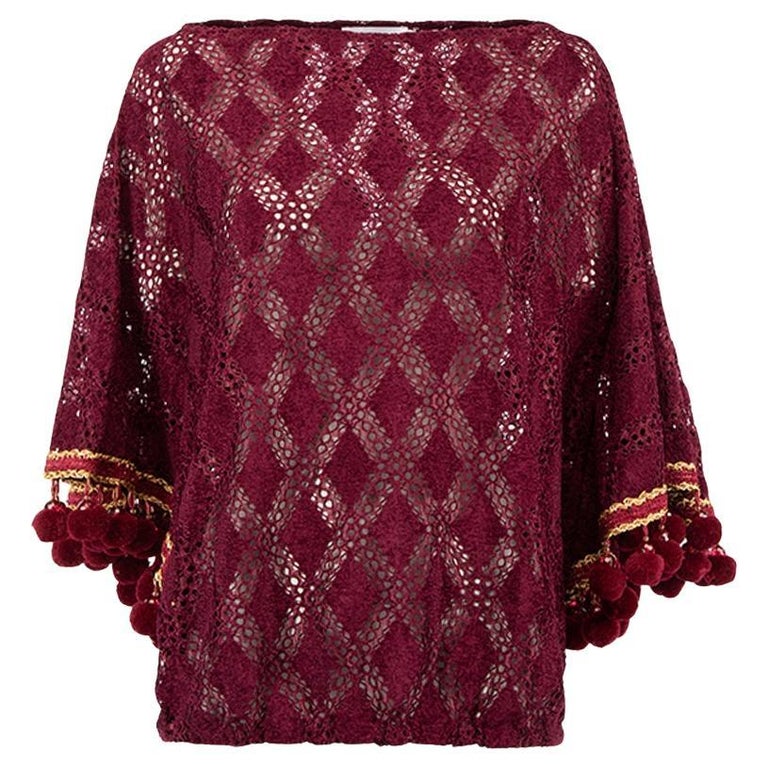 Anne Fontaine Women's Burgundy Lace Tassel Detail Poncho For Sale at ...