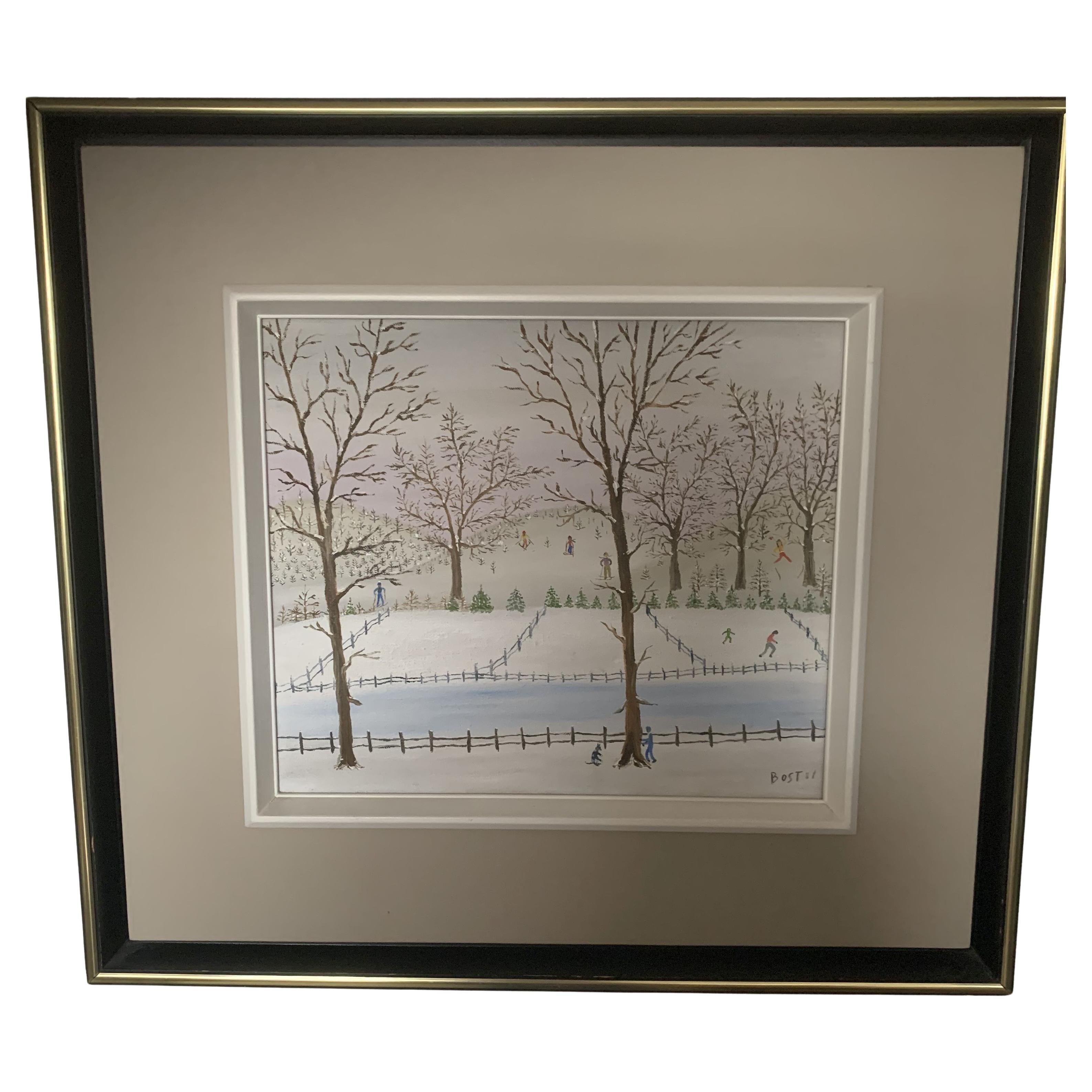 Anne Marie Bost Belle Journe D'hiver Oil on Canvas Painting Signed ...