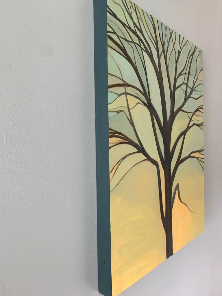 Anne Sargent Walker - "Maple in Yellow Sky", oil, painting, tree, gray ...