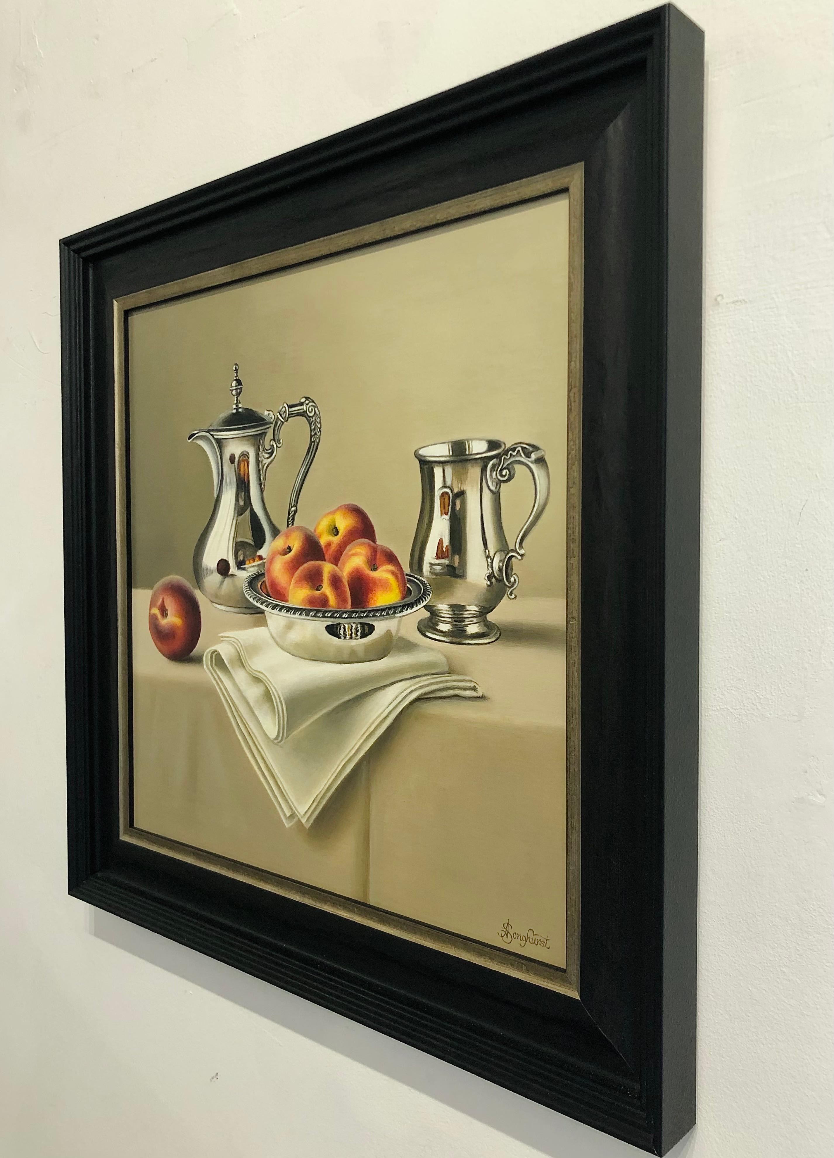 Anne Songhurst - Silver Bowl With Peaches - still life oil painting ...