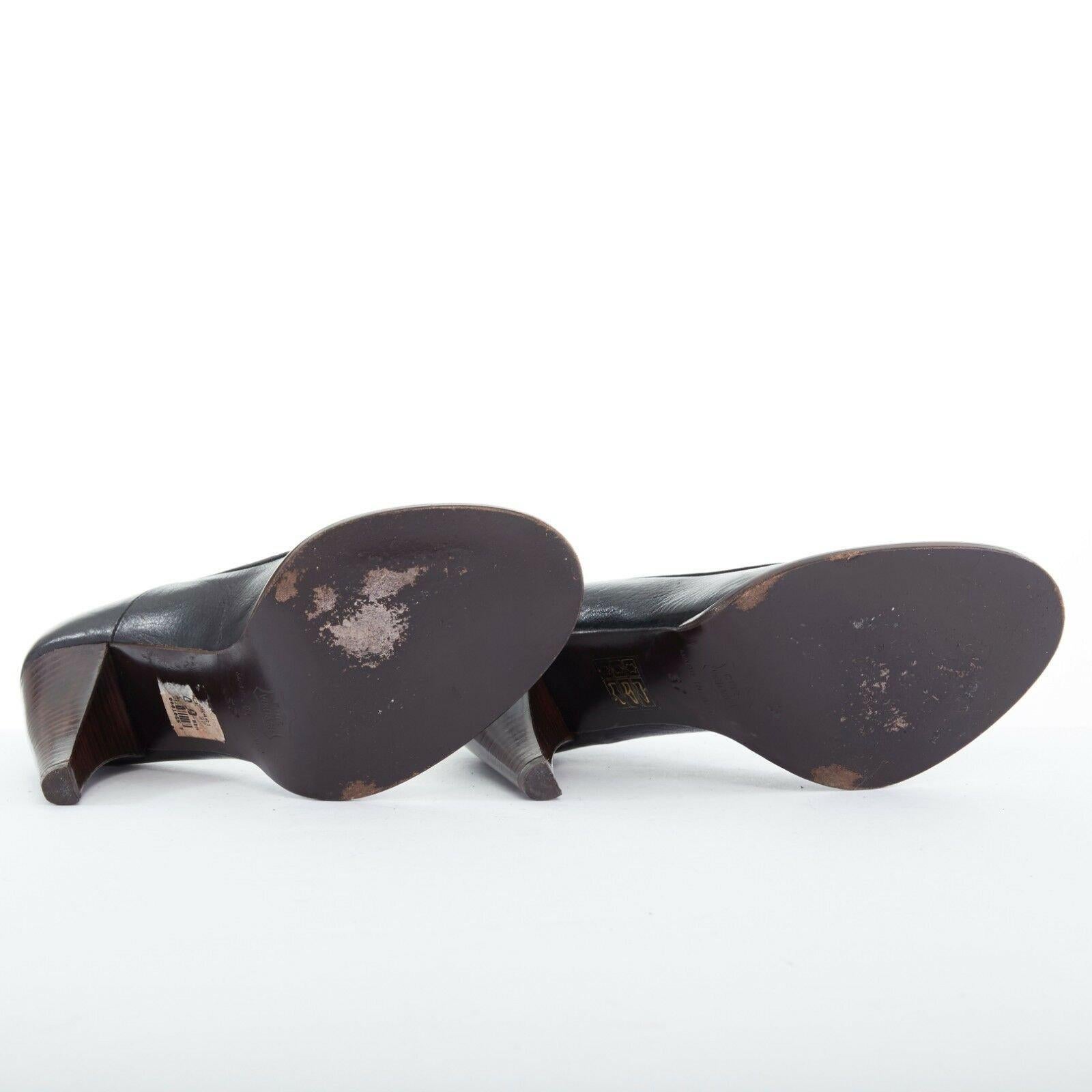 ANNE VALERIE HASH black leather round toe stacked chunky heel shoes ...