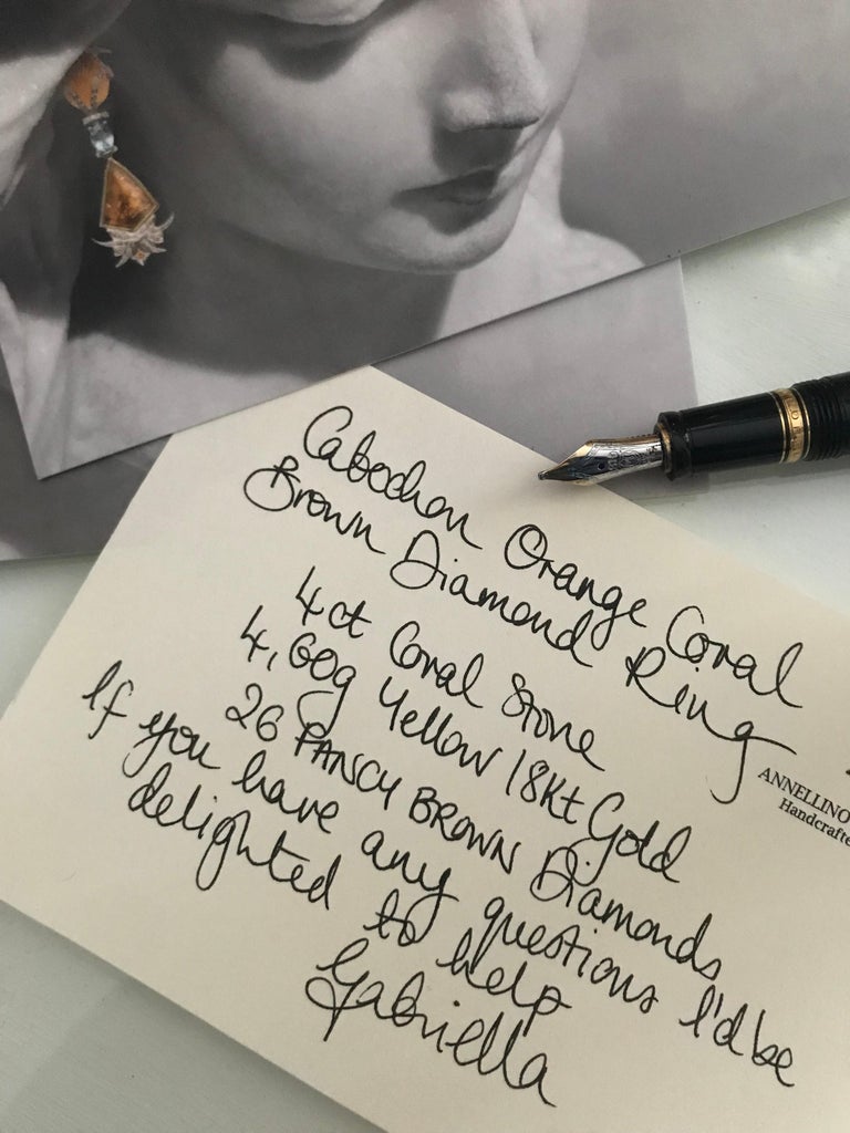 Annellino Italian Cabochon Coral and Champagne Diamond Yellow Gold ...