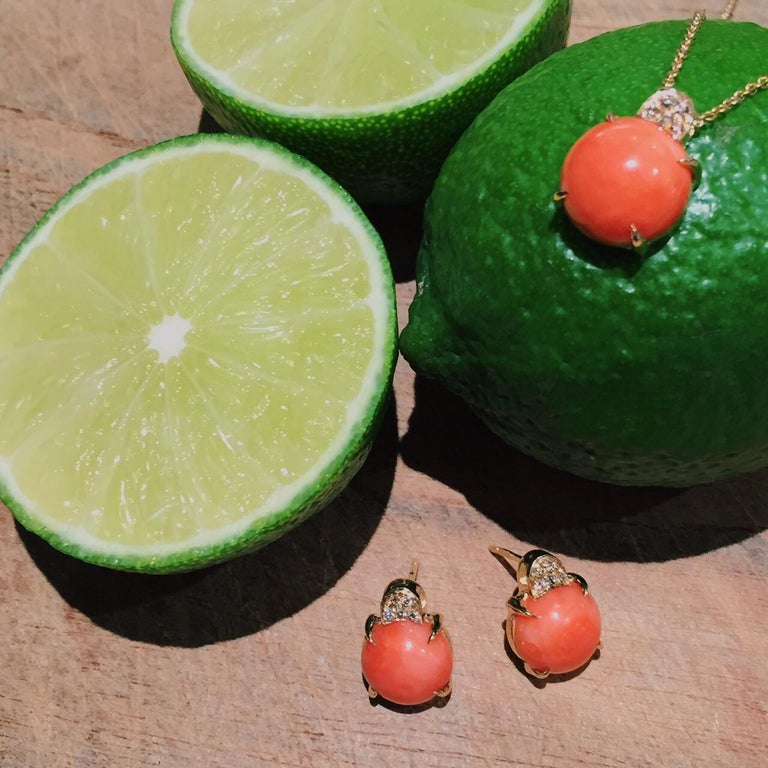 Annellino Italian Cabochon Coral and Champagne Diamond Yellow Gold ...