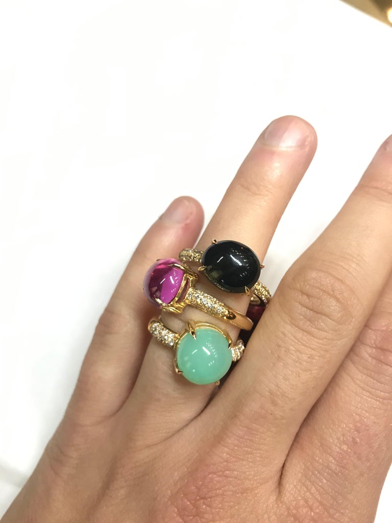 Annellino Italian Cabochon Coral and Champagne Diamond Yellow Gold ...