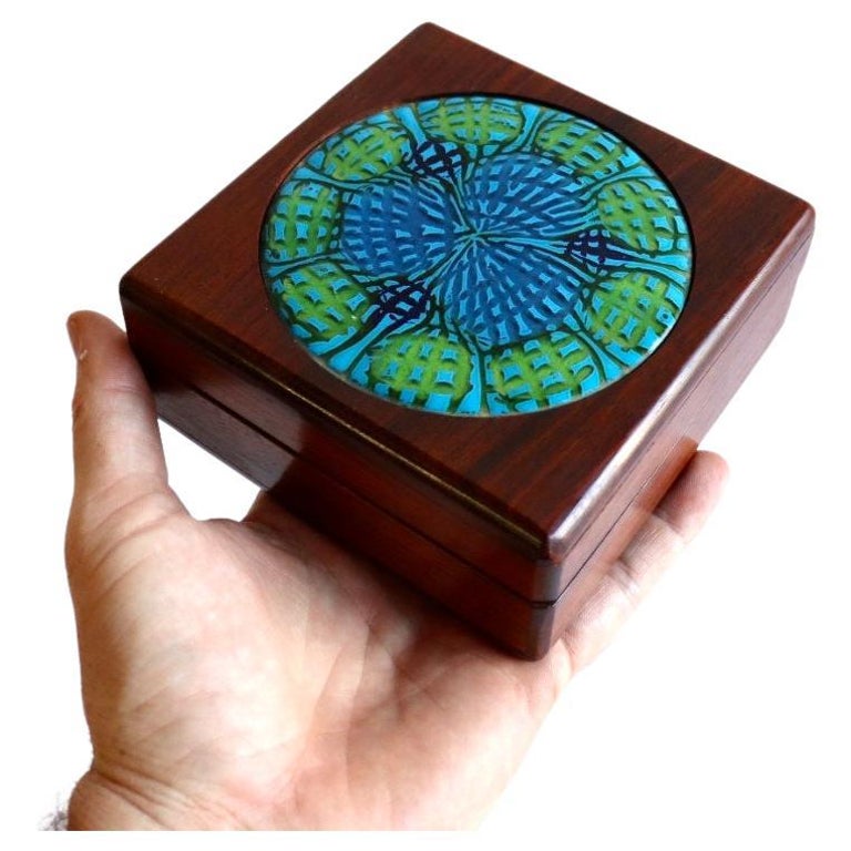 Annemarie Davidson Enamel Rosewood Box at 1stDibs