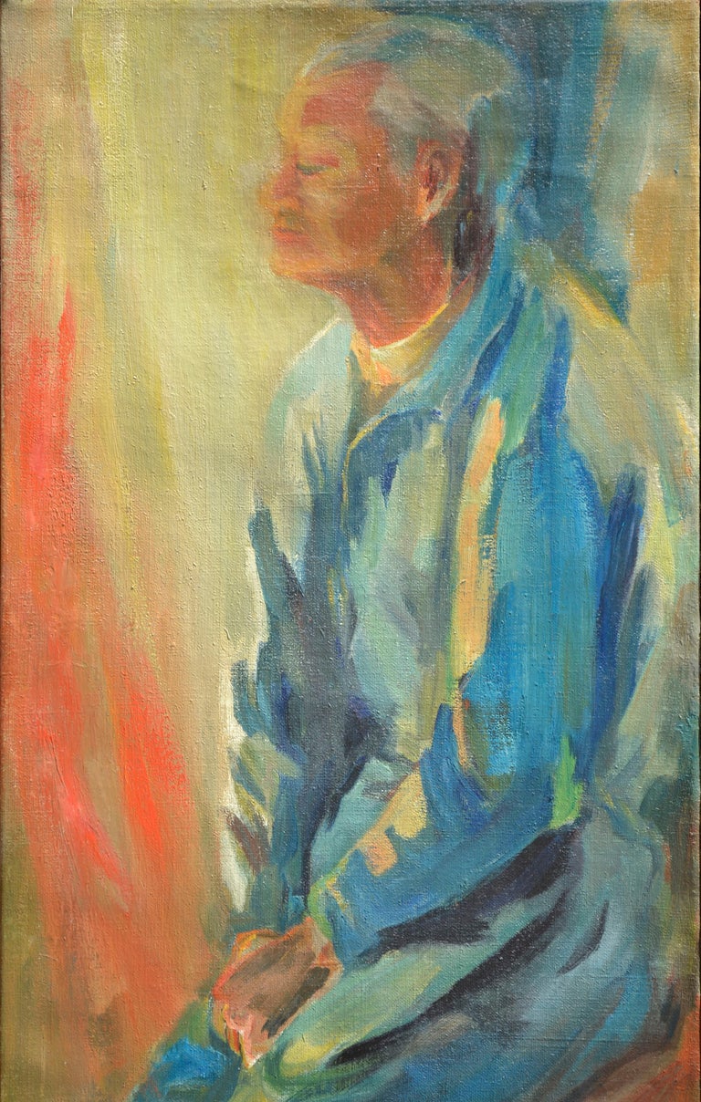 Annette Freeman - Portrait of a Seated Old Man in Blue - Colorful ...