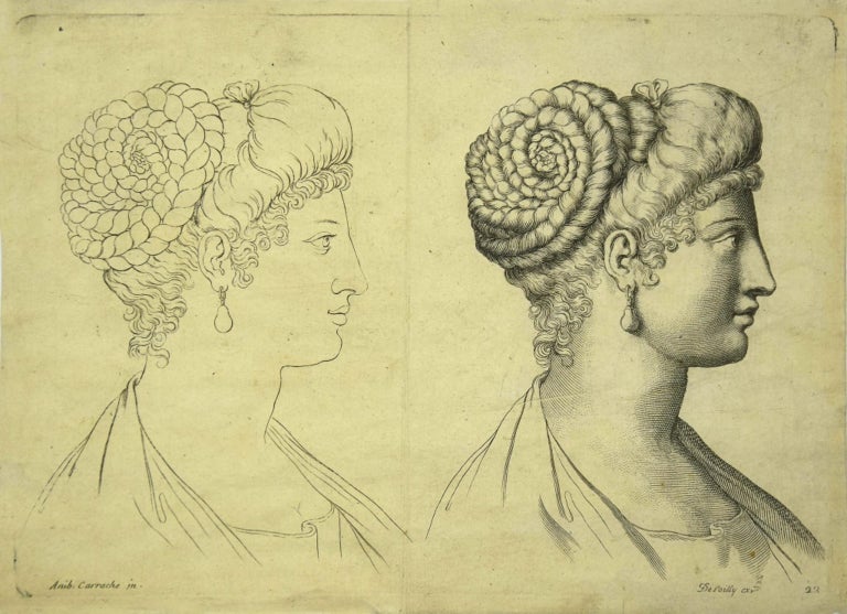 Female Portraits - Original Etching After Annibale Carracci - 17th ...