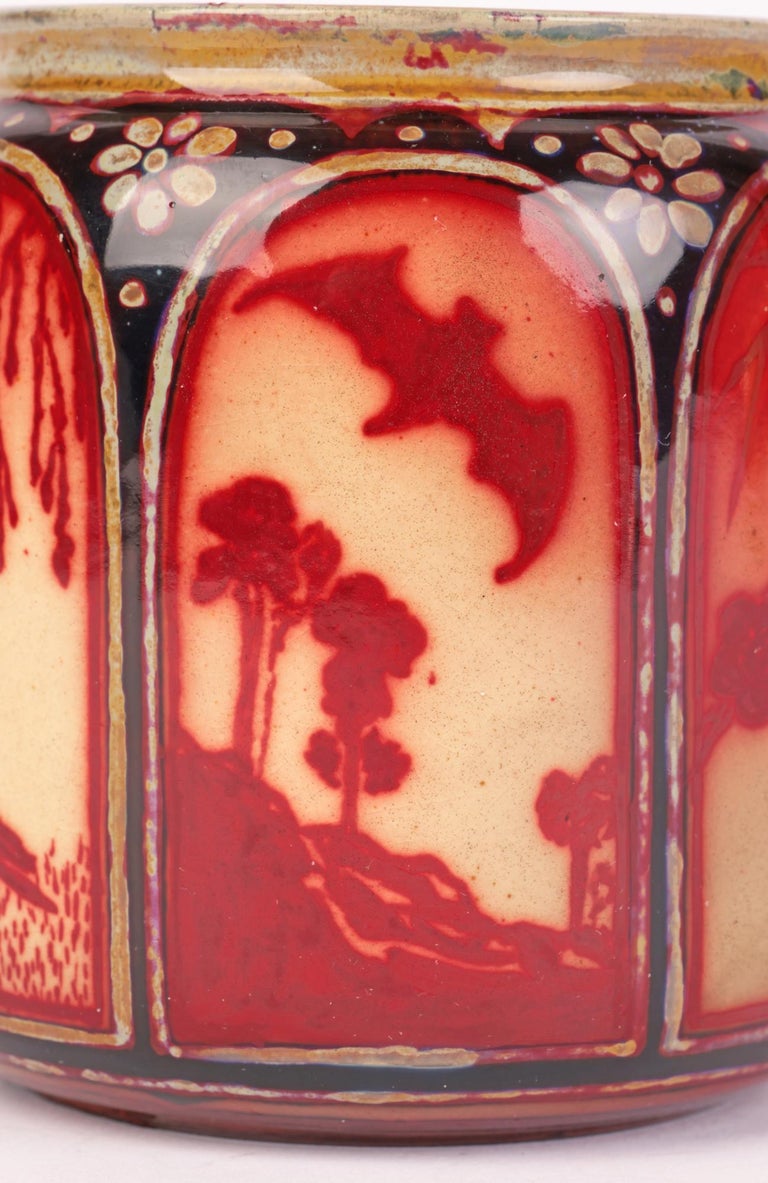 Annie Ollier Bernard Moore Arts and Crafts Hand-Painted Lustre Glazed Panel Vase For Sale at 1stDibs