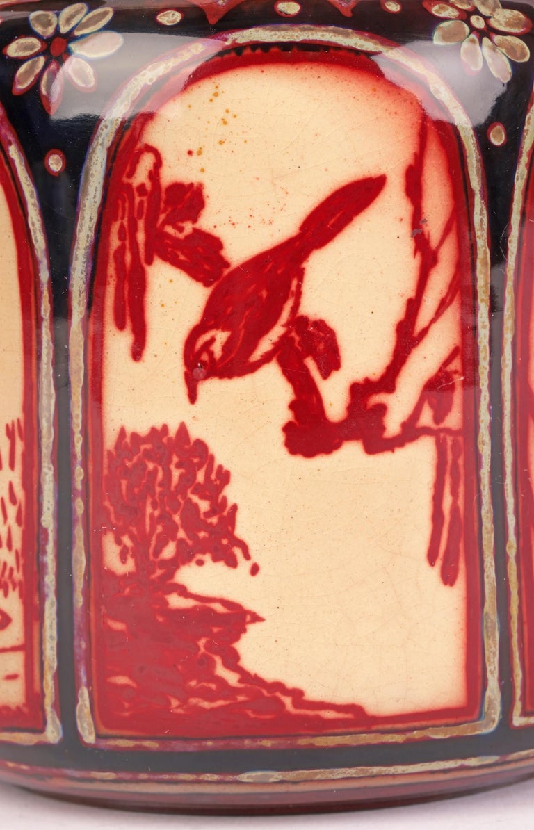 Annie Ollier Bernard Moore Arts and Crafts Hand-Painted Lustre Glazed Panel Vase For Sale at 1stDibs