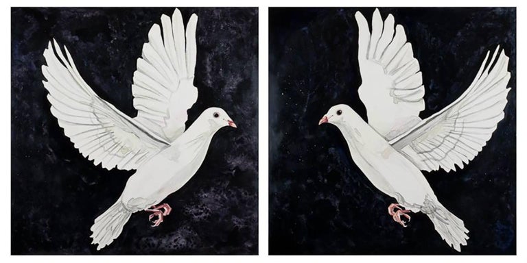 Annika Connor - "Dove Diptych" Black and White Diptych Painting ...