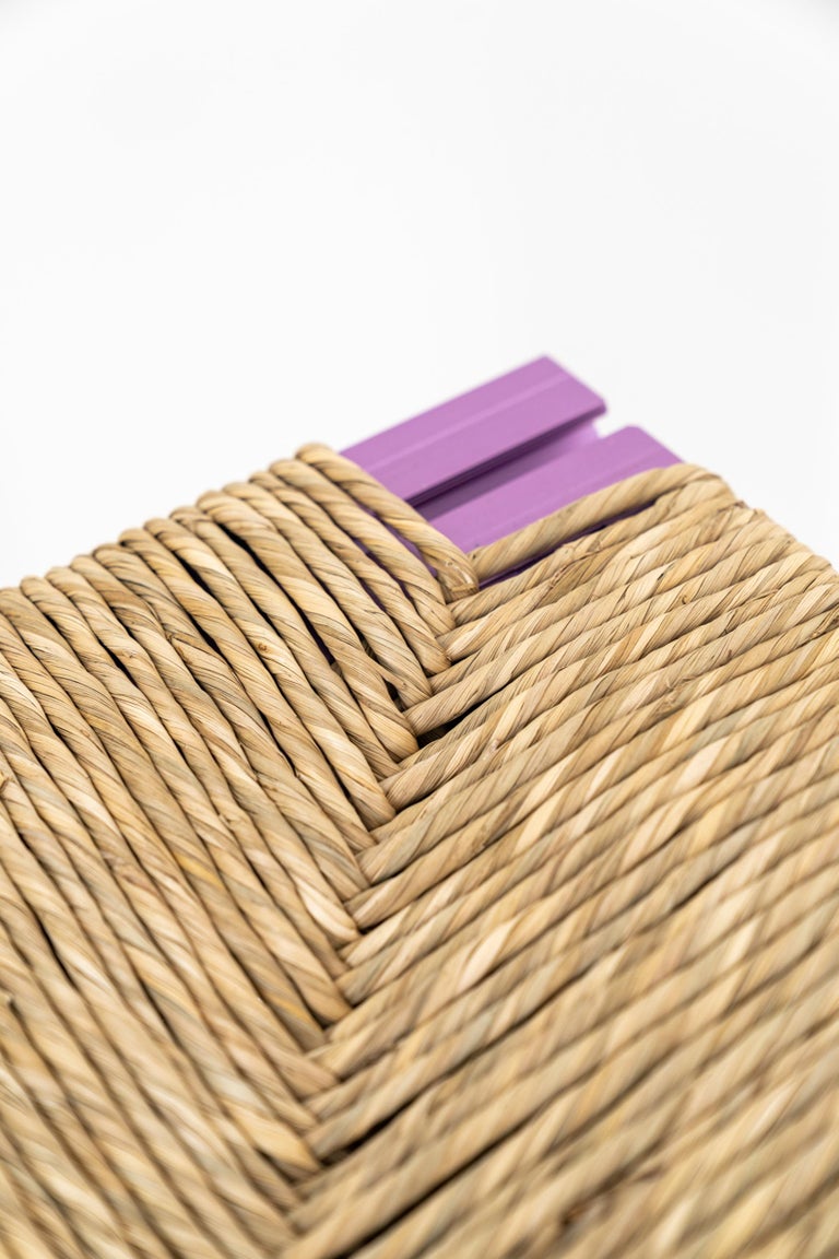Anodized Purple and Rush Weave Wicker Stool by Tino Seubert For Sale at ...