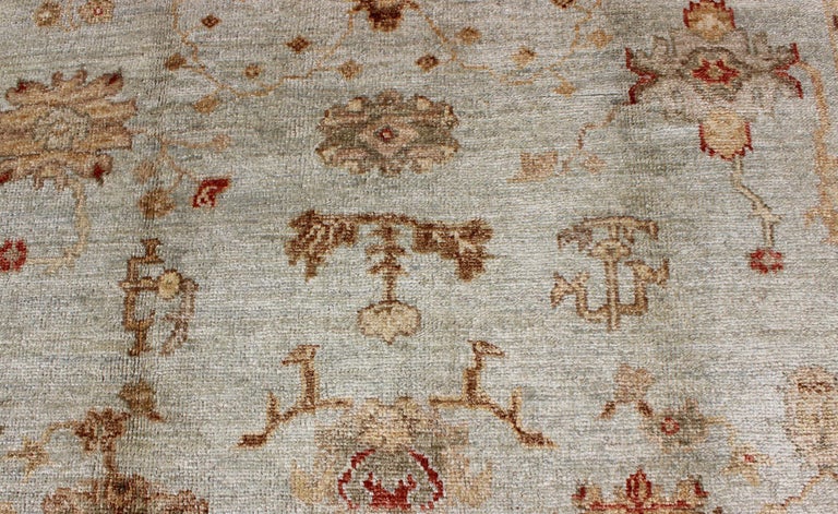 Anogra Turkish Oushak Rug in Light Blue and Red For Sale at 1stDibs