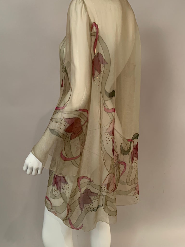Anonymous 1970's Hand Painted Silk Chiffon Jacket For Sale at 1stDibs