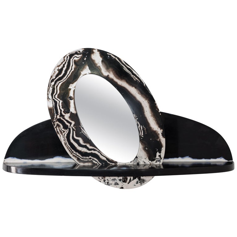 One Of A Kind Wall Console and Mirror Set - Hand crafted, stucco marble ...