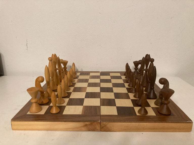 ANRI Space Age Chess Set Designed by Elliott, Walnut, Maple 1950 Italy ...