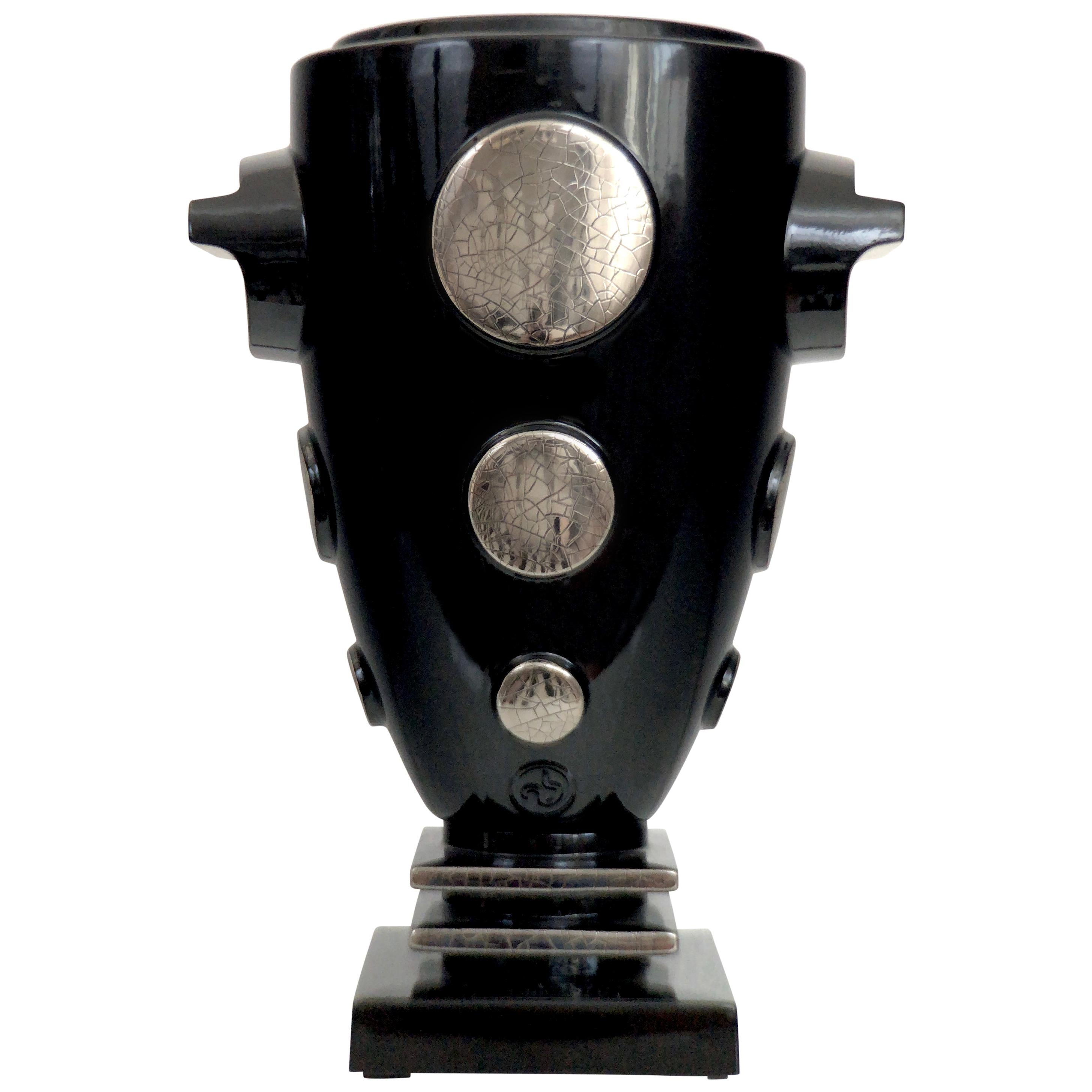 Anse White Glazed Ceramic Cup Vase from Emaux de Longwy For Sale at 1stDibs