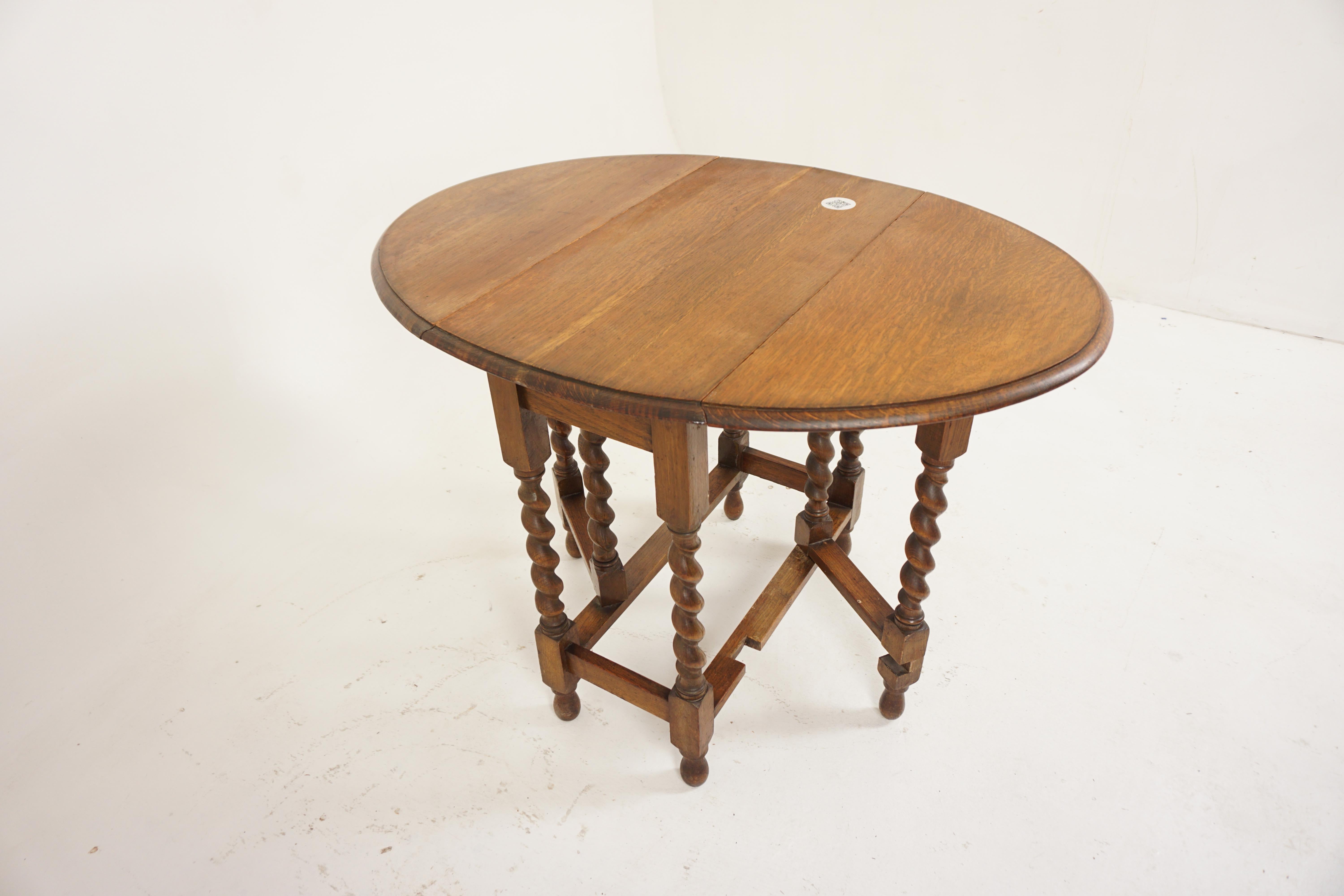 Ant. Barley Twist Oak Gateleg, Table, Drop Leaf Table, Scotland 1910 ...