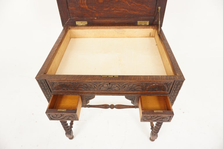 Ant. Carved Tiger Oak Writing Table, Work Table, Scotland 1880, H730 ...