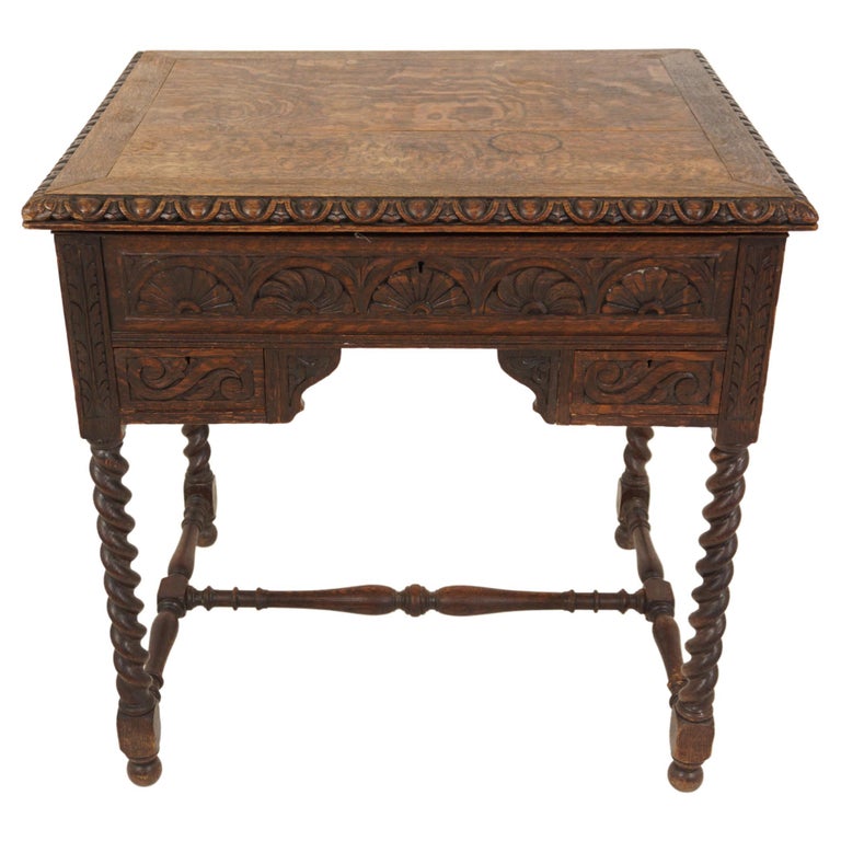 Ant. Carved Tiger Oak Writing Table, Work Table, Scotland 1880, H730 ...