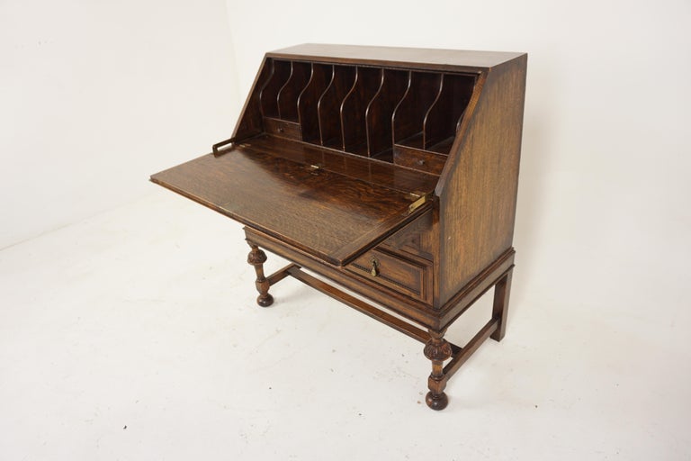 Ant. Oak Jacobean Style Slant Front Desk Bureau, Writing, Scotland 1910 ...