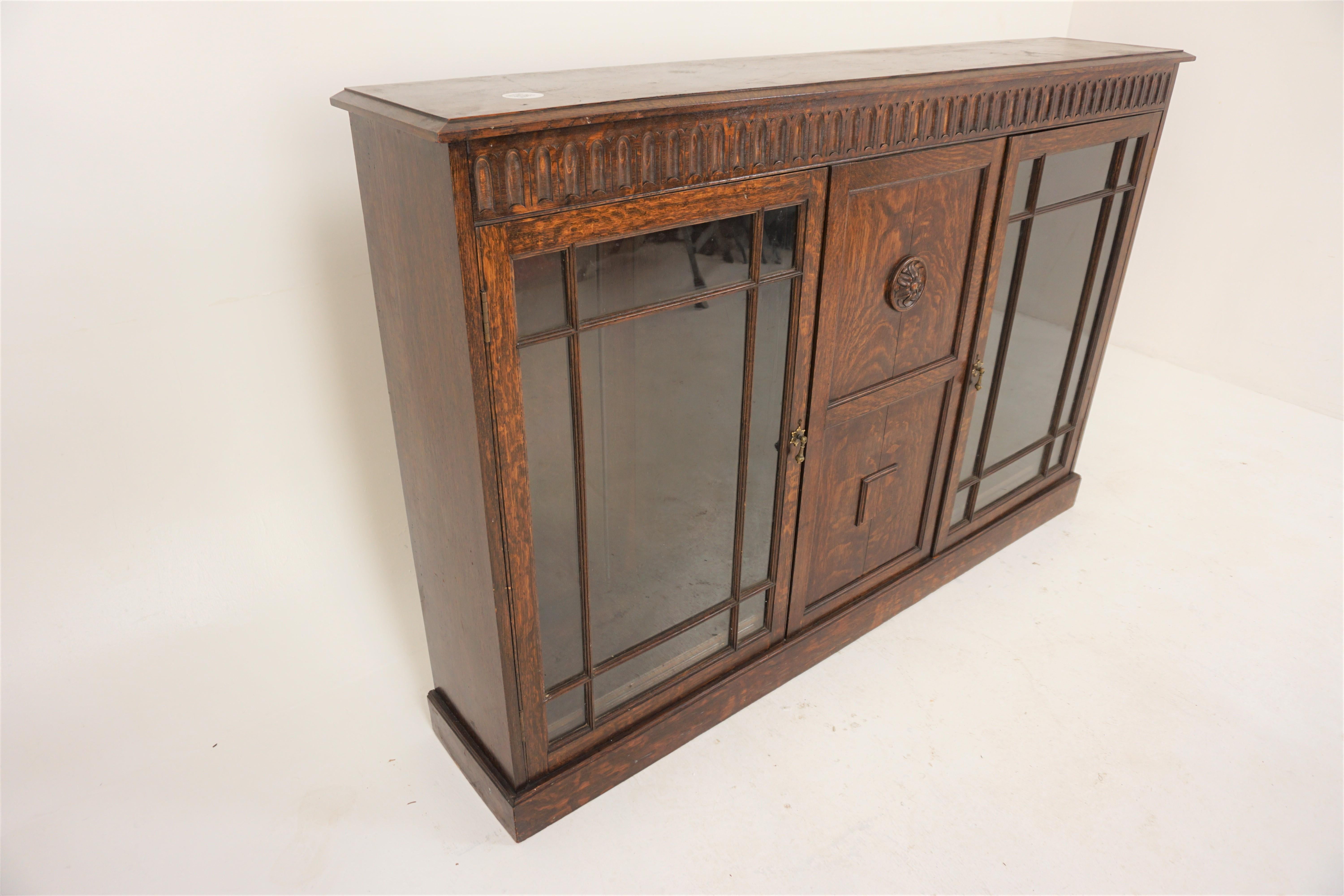 Ant. Oak Two Door Tiger Oak Bookcase Display Cabinet, Scotland 1910 For ...