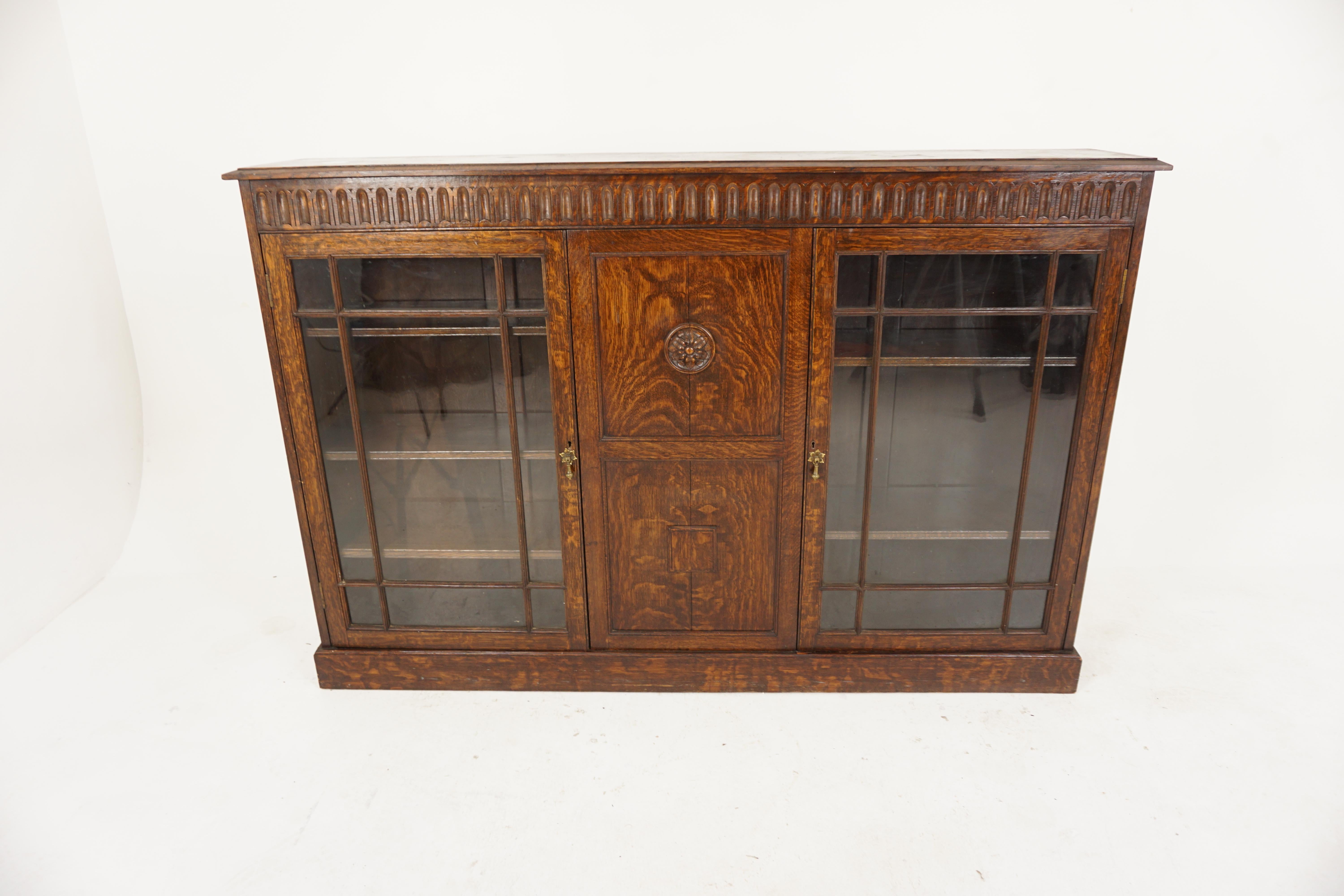 Ant. Oak Two Door Tiger Oak Bookcase Display Cabinet, Scotland 1910 For ...