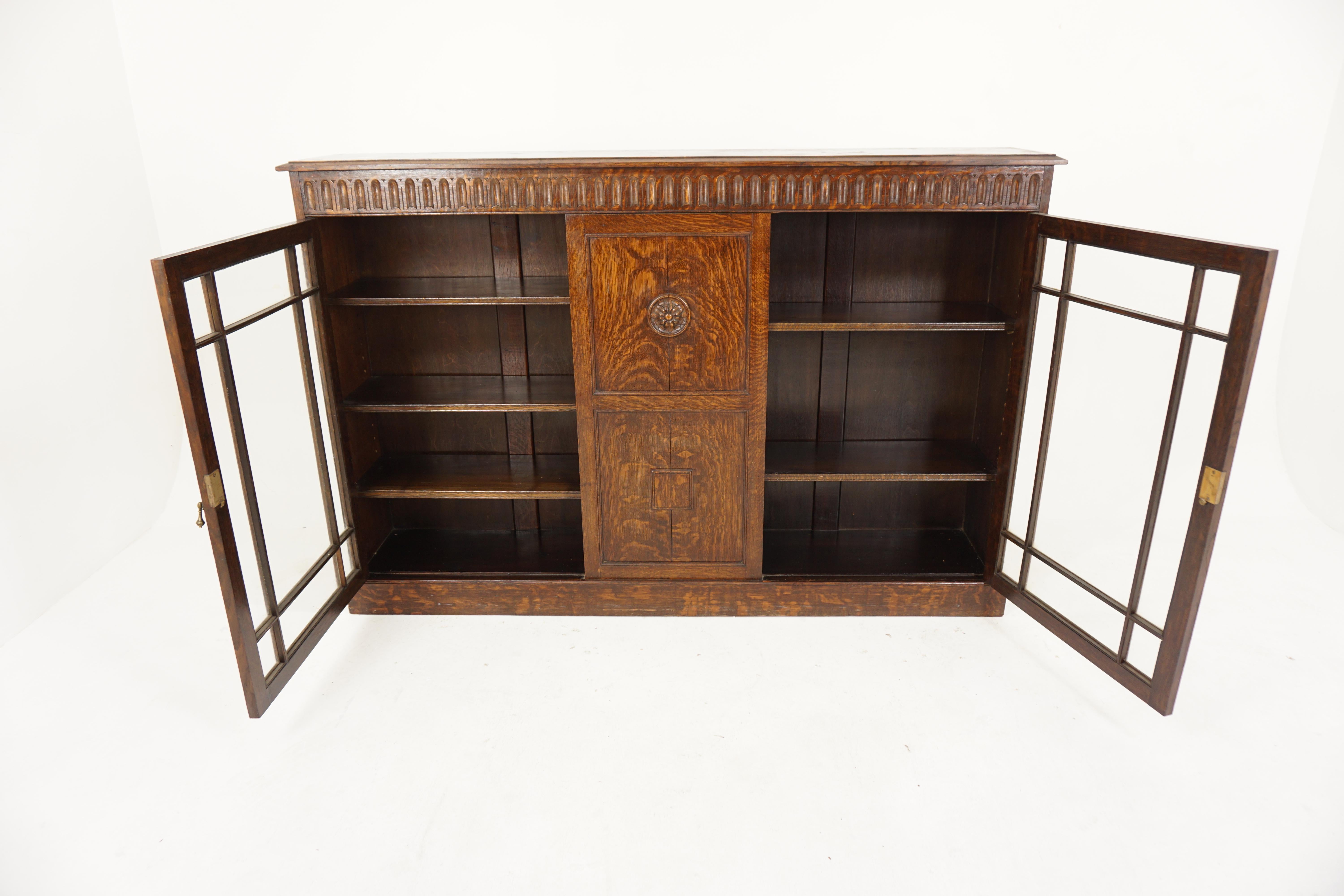 Ant. Oak Two Door Tiger Oak Bookcase Display Cabinet, Scotland 1910 For ...