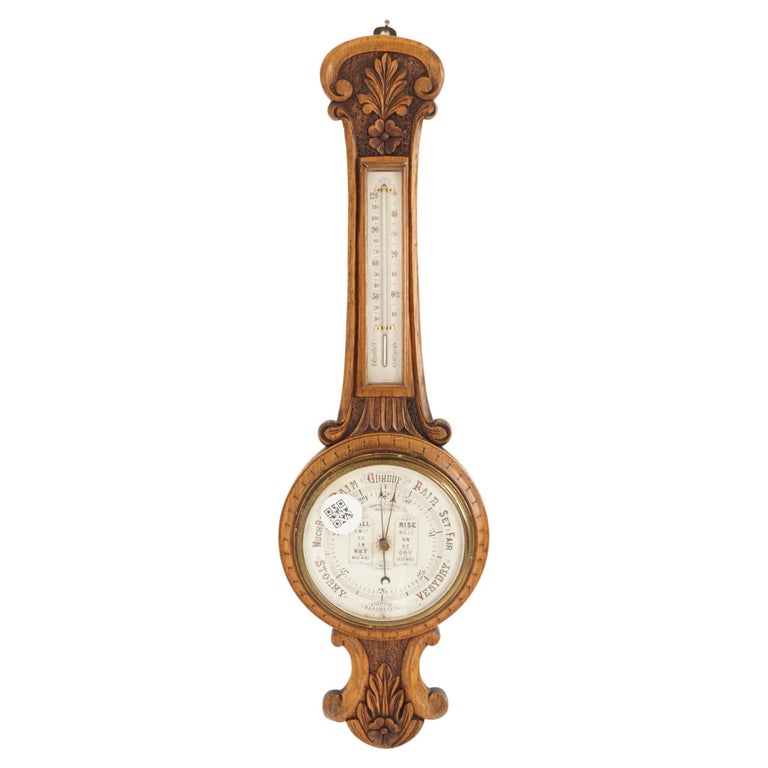 Ant. Victorian Carved Oak Aneroid Barometer, Scotland 1900, H764 For ...
