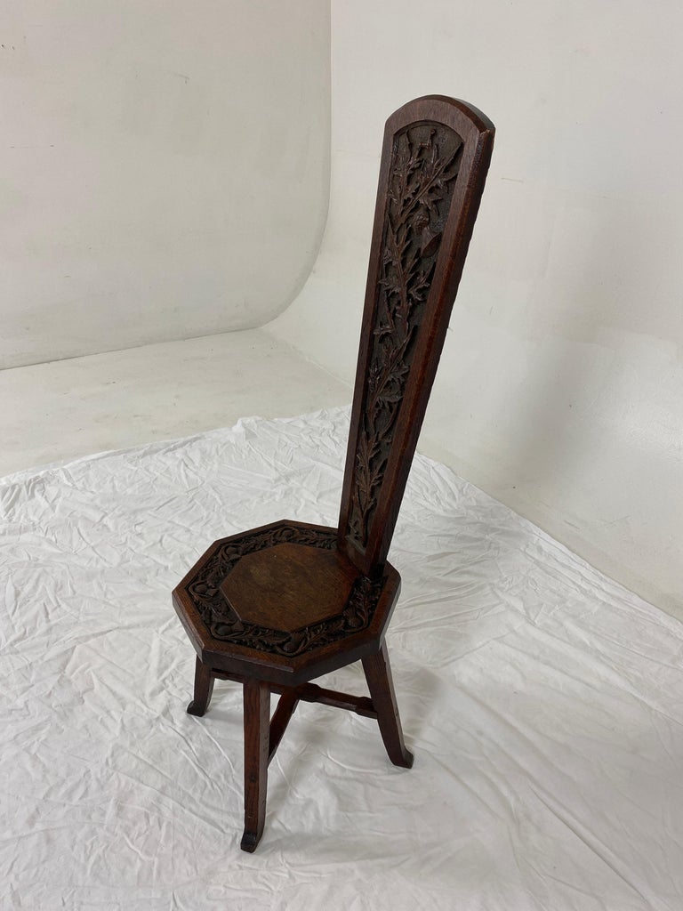 Ant. Victorian Carved Oak Spinning Chair Thistles, Scotland 1890, H850 ...
