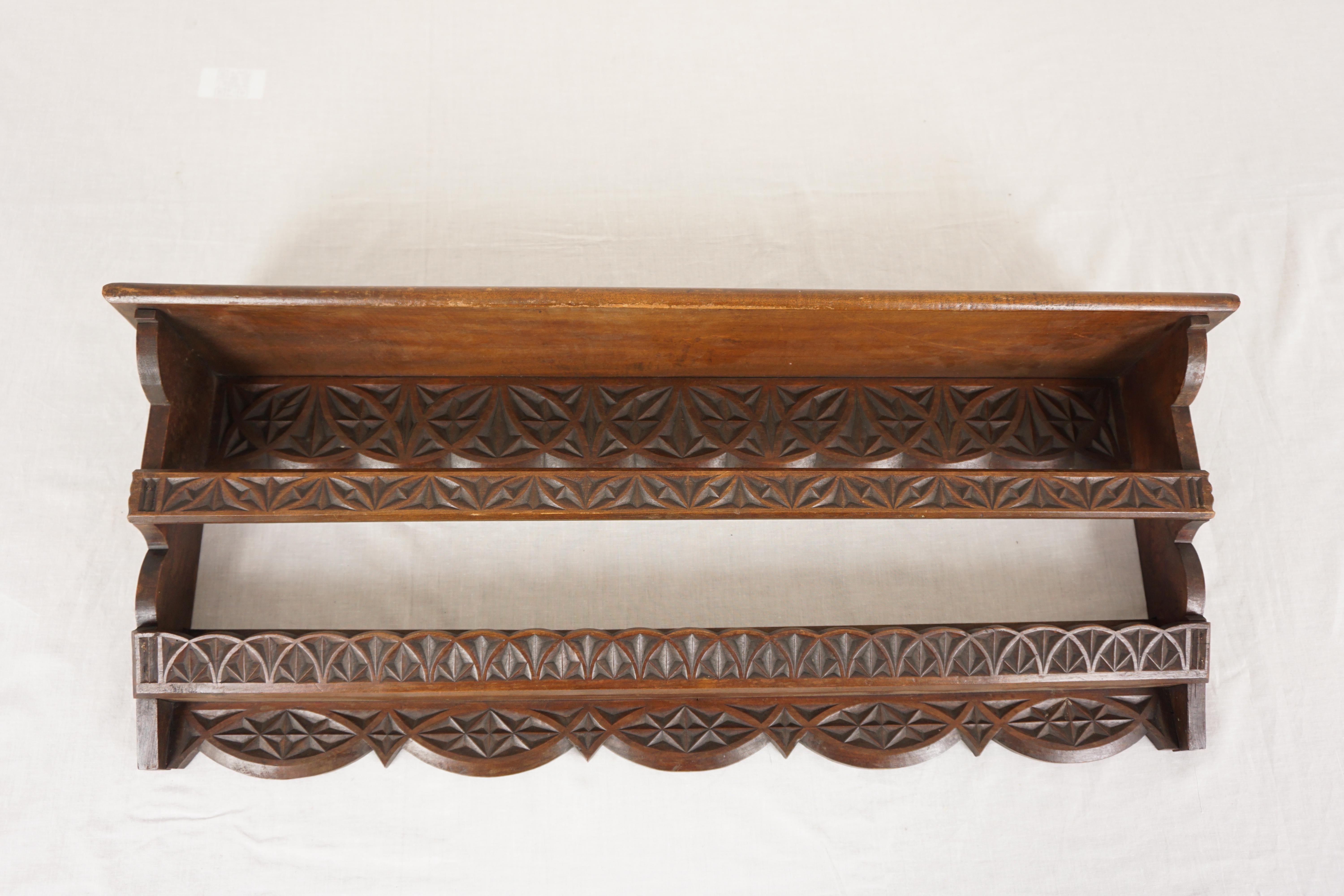 Ant. Victorian Chip Carved Walnut Plate Rack, Plate Rail, Scotland 1880 ...