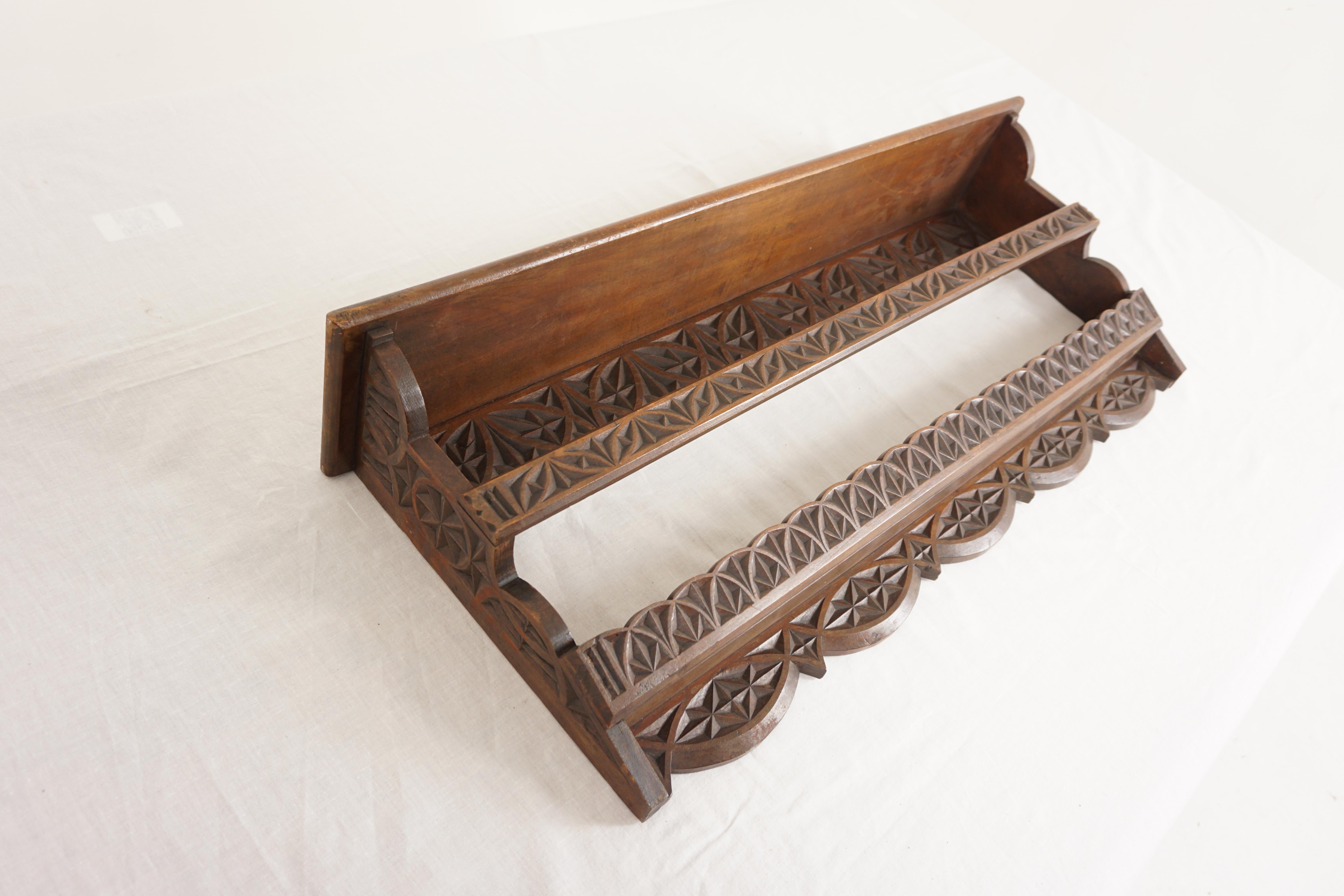 Ant. Victorian Chip Carved Walnut Plate Rack, Plate Rail, Scotland 1880 ...