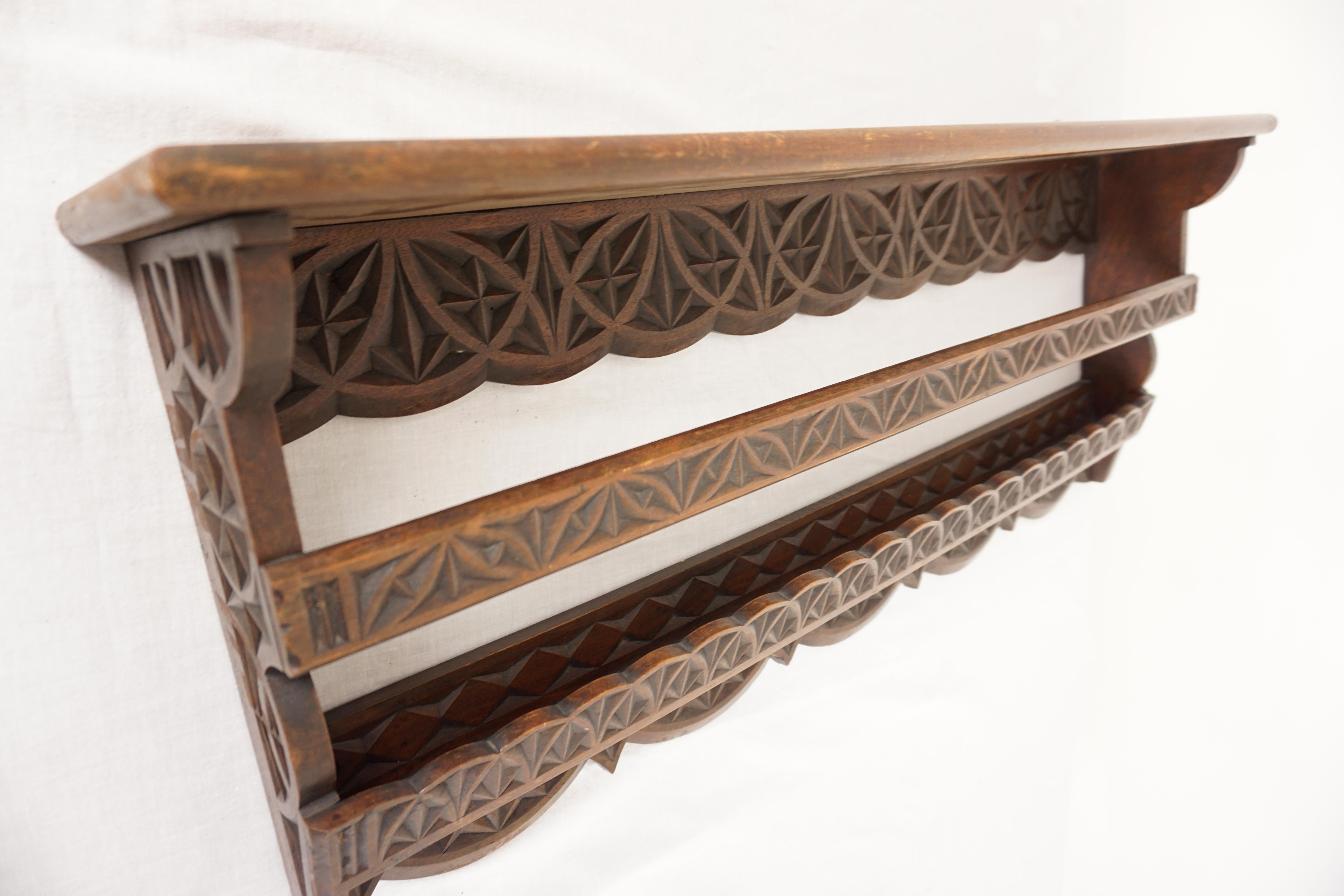 Ant. Victorian Chip Carved Walnut Plate Rack, Plate Rail, Scotland 1880 ...
