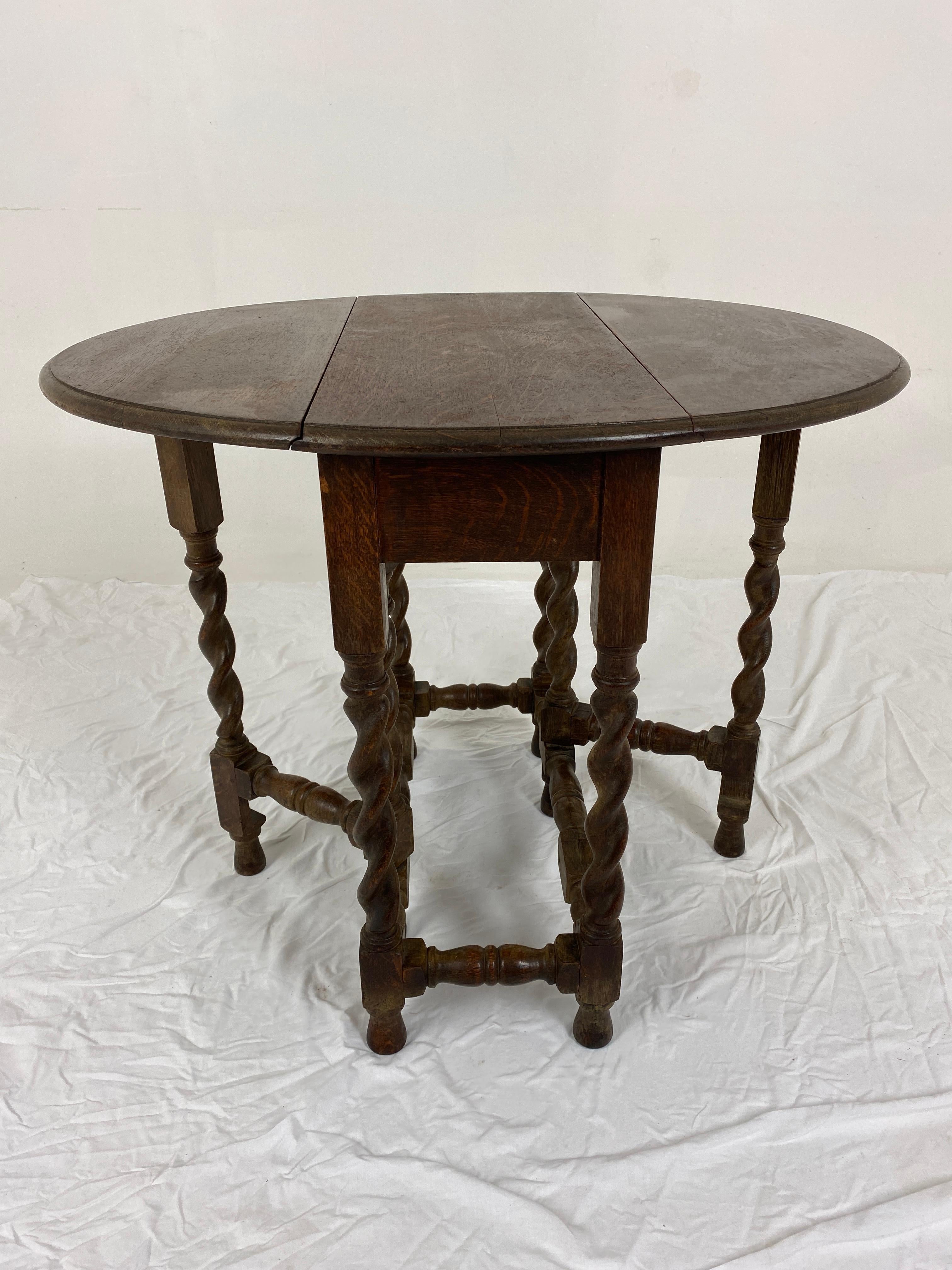Ant. Victorian Oak Barley Twist Gateleg Drop Leaf Table, Scotland 1890 at 1stDibs