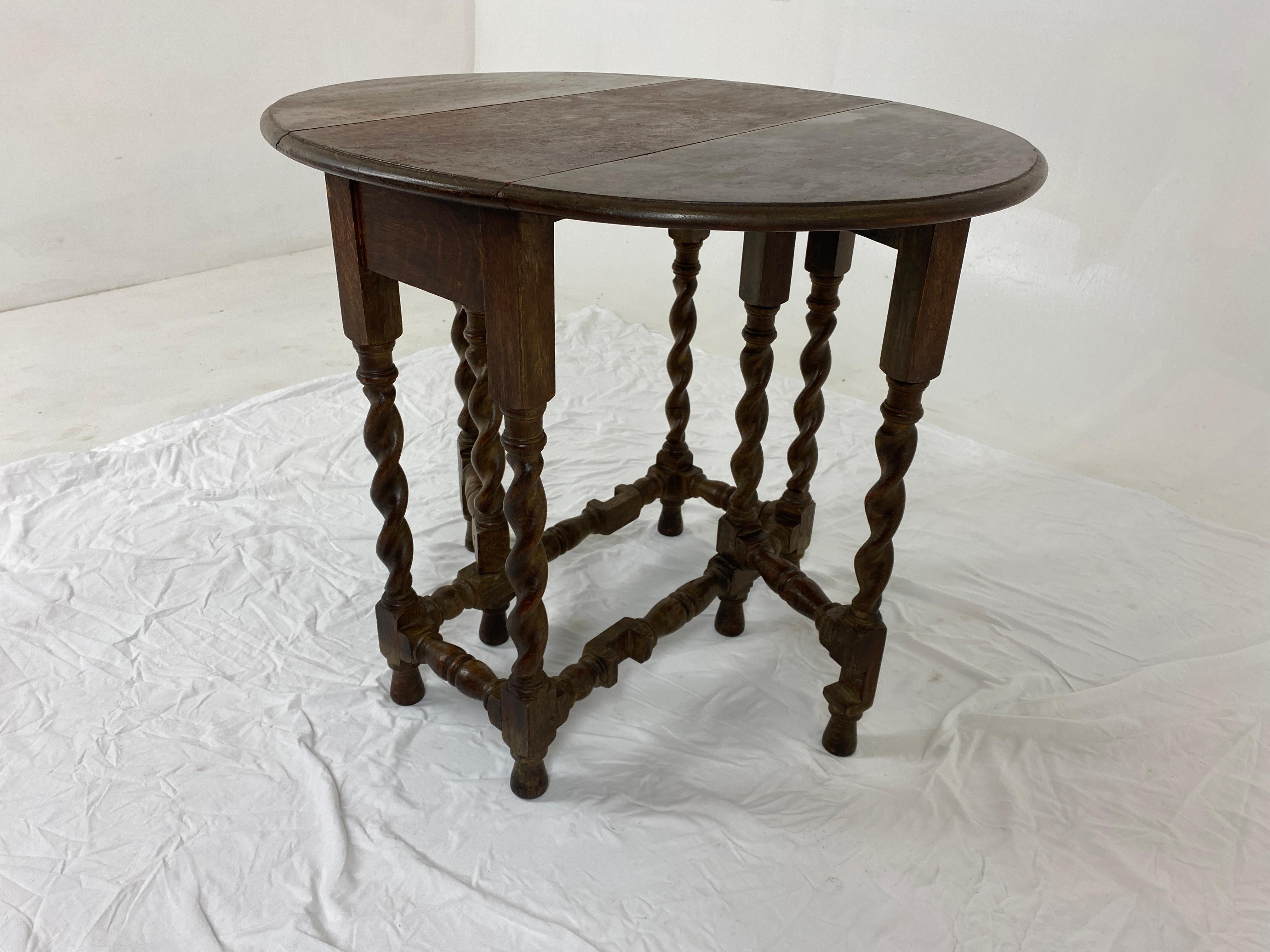 Ant. Victorian Oak Barley Twist Gateleg Drop Leaf Table, Scotland 1890 at 1stDibs