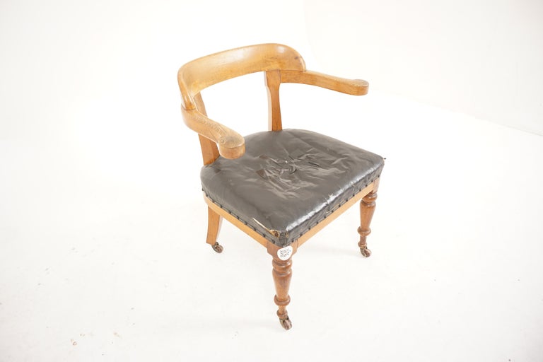 Ant. Victorian Oak Desk Chair, Arm Chair, Scotland 1880, H087 For Sale ...