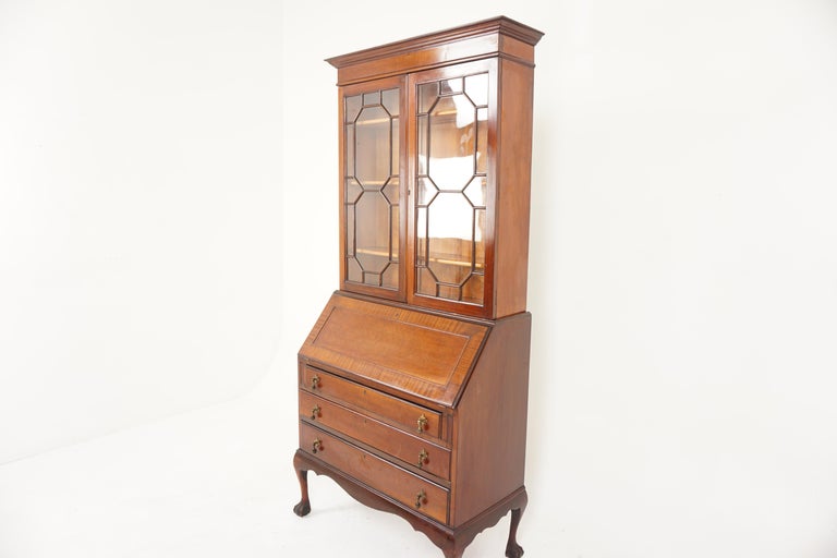 Ant. Walnut Bureau Drop Front Desk with Bookcase Top, Scotland 1920 ...