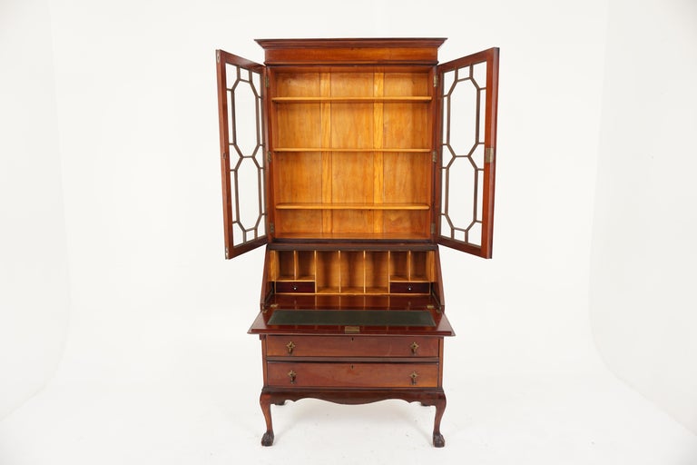 Ant. Walnut Bureau Drop Front Desk with Bookcase Top, Scotland 1920 ...