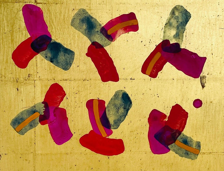 Anthony Benjamin - Abstract Painting Red Pink, Gold Leaf and Blue Royal ...