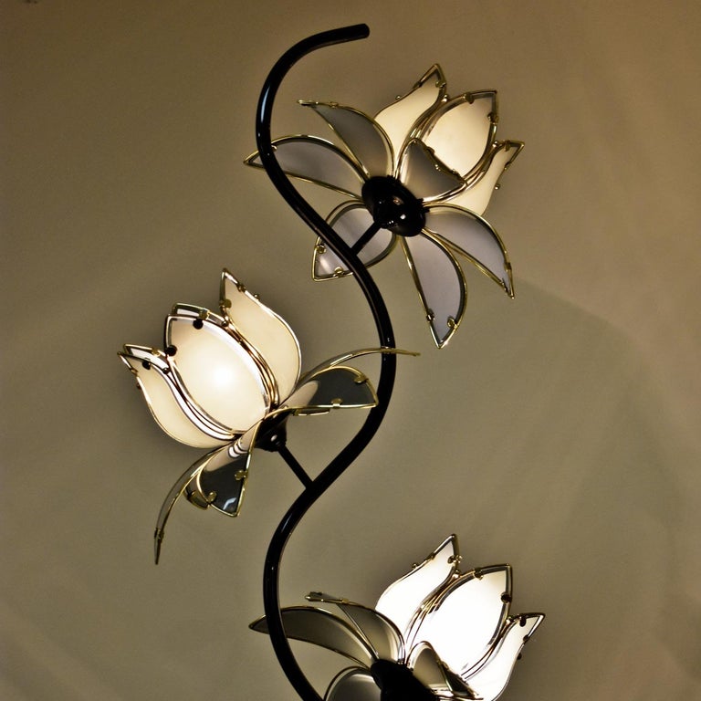 Anthony California Lacquer and Brass Hollywood Regency Etched Glass ...