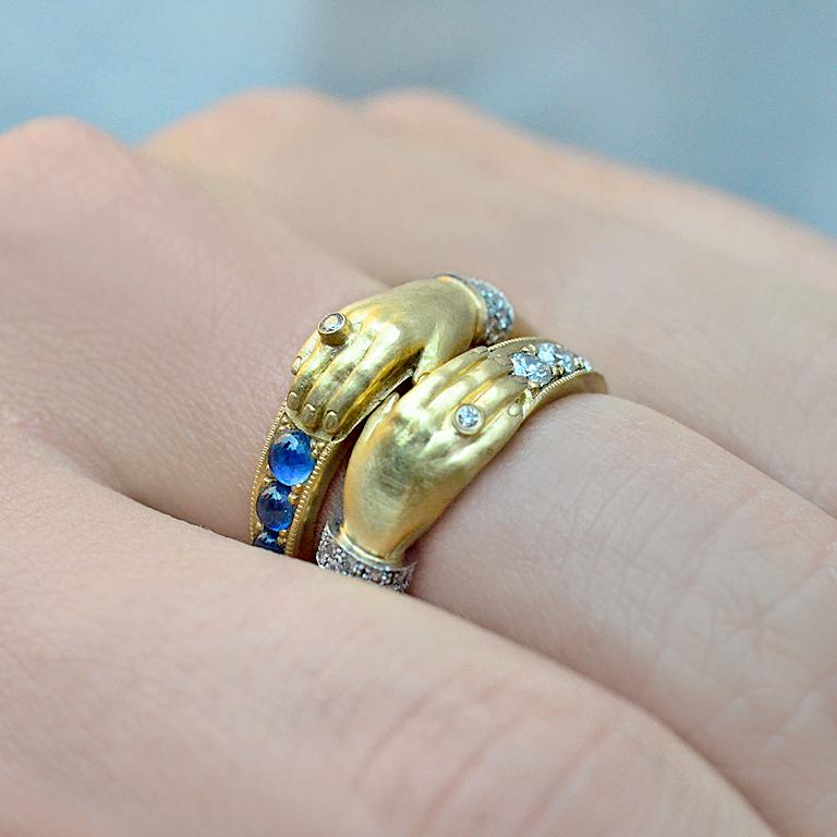 Anthony Lent Brilliant White Diamond Platinum Gold One Hand Band Ring ...