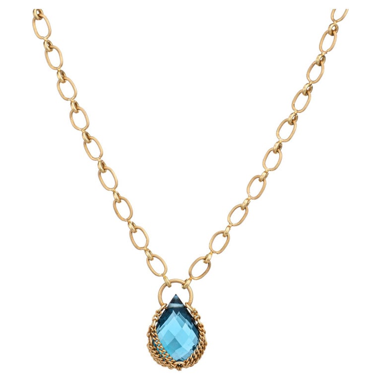 Anthony Nak Blue Topaz Drop Necklace Estate 18k Yellow Gold Fine ...