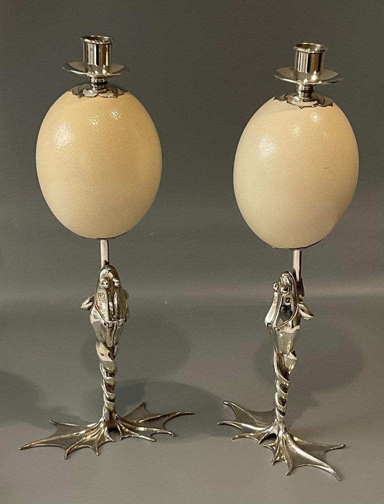 Anthony Redmile Pair Artist Signed Frog Candles Ostrich Egg Sculptures ...