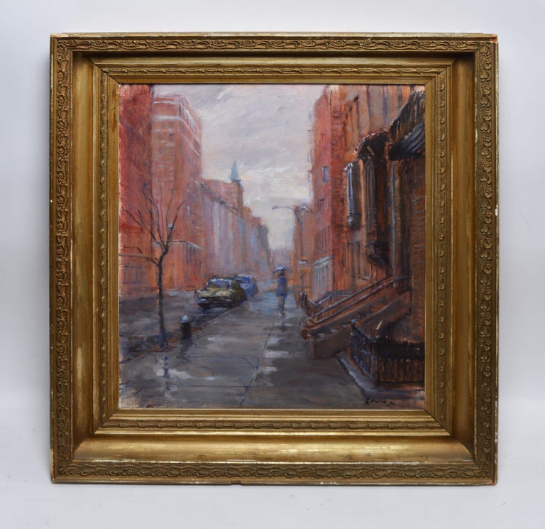 Anthony Springer - Rainy Day in the Village, Vintage Painting of New ...