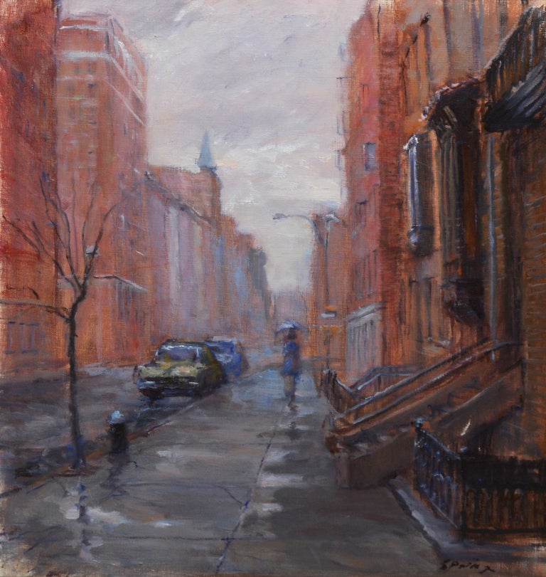Anthony Springer - Rainy Day in the Village, Vintage Painting of New ...