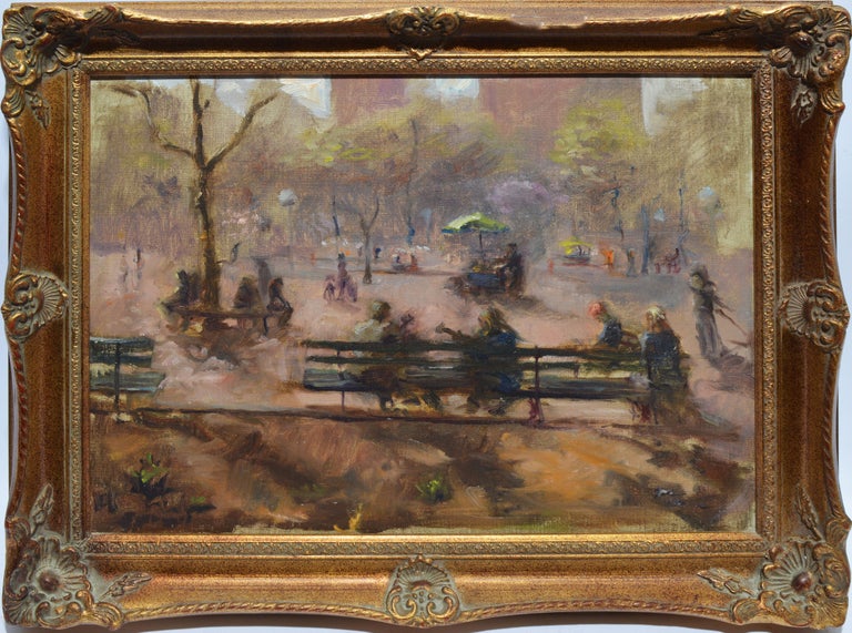 Anthony Springer - Washington Square Park, Vintage Oil Painting of New ...