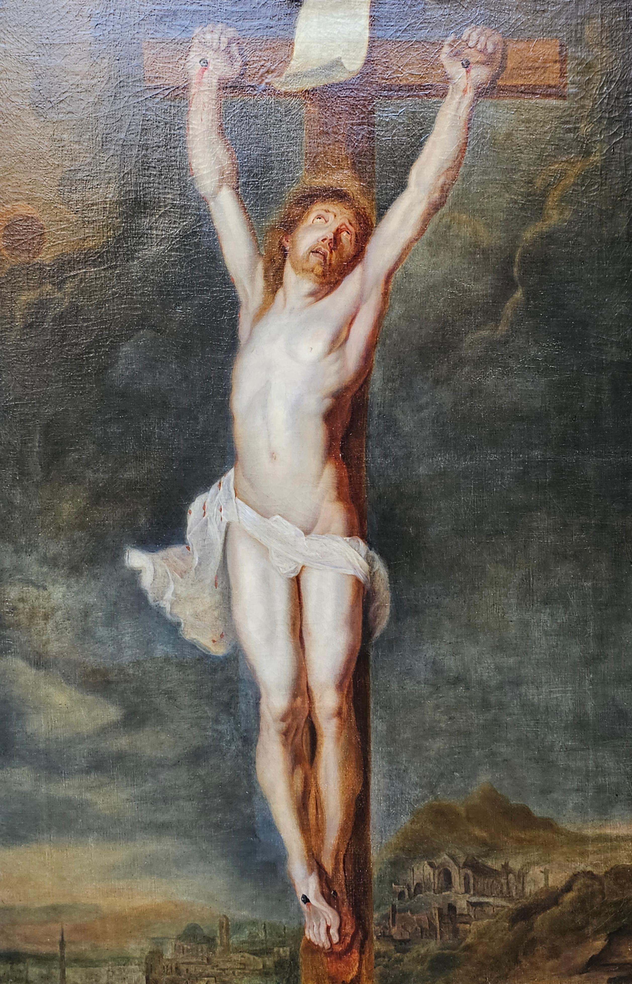 The Crucifixion - Flemish 18th century religious Old Master art oil painting For Sale at 1stDibs