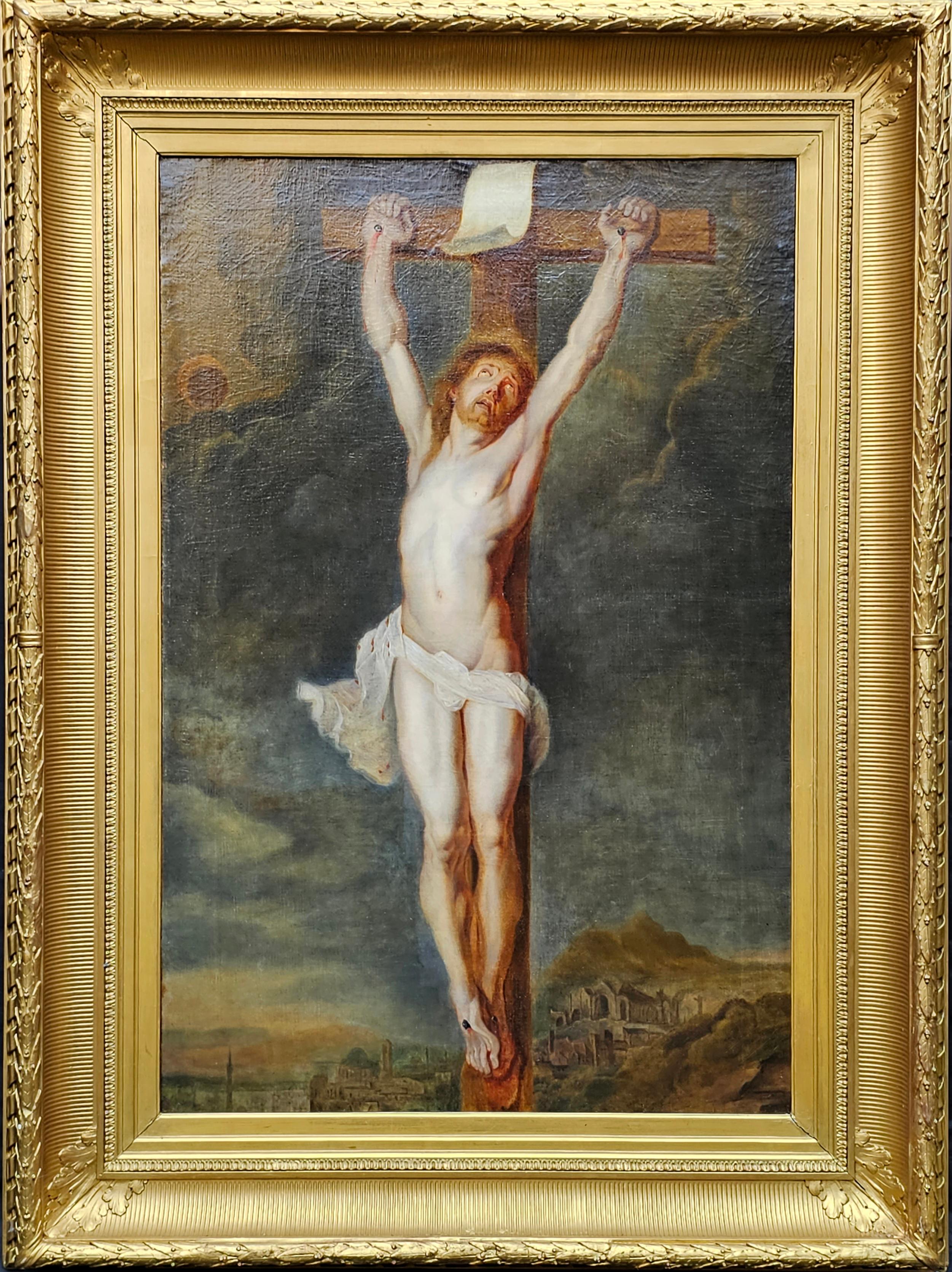 The Crucifixion - Flemish 18th century religious Old Master art oil painting For Sale at 1stDibs