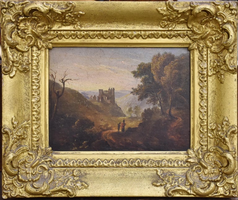 Fine British 1830's Oil Painting Travellers Wooded Landscape Cattle ...
