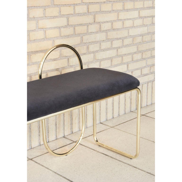Anthracite Velvet Minimalist Bench For Sale at 1stDibs